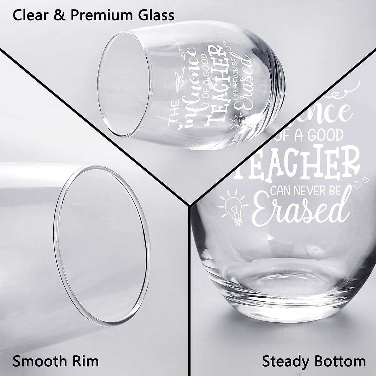 Futtumy Teacher Gift for Women, Teacher Appreciation Gift Thank You Gift Christmas Gift for Teachers, The Influence of a Great Teacher is Never Erased Stemless Wine Glass for Appreciation Week, 17Oz
