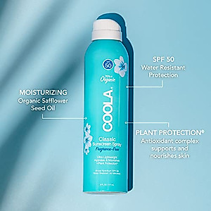 COOLA Organic Sunscreen SPF 50 Sunblock Spray, Dermatologist Tested Skin Care For Daily Protection, Vegan and Gluten Free, Fragrance Free, 6 Fl Oz