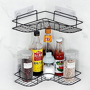 Corner Shower Caddy, 2 Packs Bathroom Shelf Tripod Wall Mounted Shower Corner Organizer Shelves(Punch Free), Shower Storage Rack for Bathroom/Dorm/Kitchen