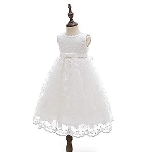 CareCheer Sleeveless Ivory Long Baby Girl Christening Baptism Dress Flower Girl Dedication Blessing Gown (6-12 Months)
