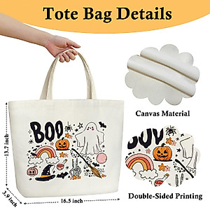 Pumpkin Ghost Canvas Tote Bag Halloween Shoulder Bag, Aesthetic Tote Bag for Women, Holiday Gifts for Daughter Ladies Friend Coworker, Halloween BOO Party Favor Reusable Grocery Shopping Bag /59