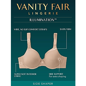 Vanity Fair Women's Plus Size Illumination Full Figure Zoned-in Support Bra, Lightly Lined Cups up to DD, Underwire-Beige, 38C