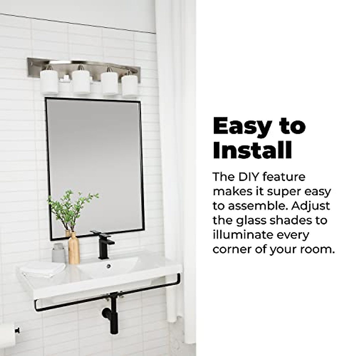 Dorence Vanity Bath Light Bar Interior Lighting Fixtures Over Mirror Modern Glass Shade, Hollywood Style Wall Sconce for Makeup Dressing Table (Brushed Nickel, 4 - Lights)