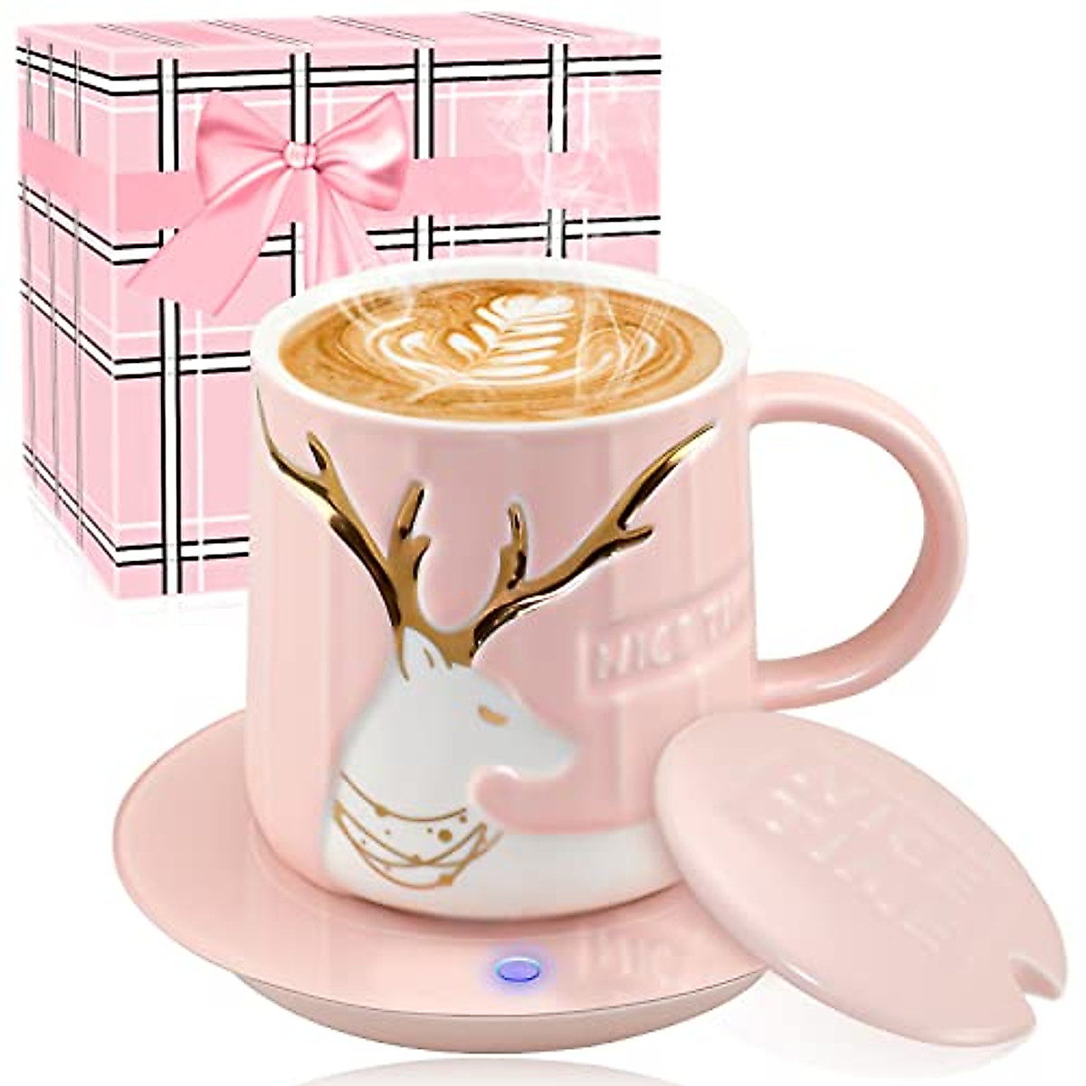 Gifts for Mom Wife Women, Coffee Warmer with Mug Set, Electric Coffee Cup Warmer with 15.2oz Mug, Coffee Mug Warmer for Desk, Coffee Lovers Gifts for Birthday, Valentine's Day Gifts