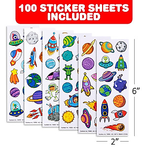 ArtCreativity Space Stickers for Kids, Over 1000 Bulk Stickers, Kids’ Arts & Crafts Supplies, Great Space Party Favors, Goodie Bag Fillers for Kids - Assorted Space Themed Stickers for Boys & Girls