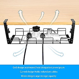 3Pack Under Desk Cable Management Tray,15.7'' Metal No Drill Steel Desk Cable Organizers, Wire Management Tray, Inward Or Outward Cable Rack,Desk Cable Tray With Wire Organizer And Desk Cord Organizer