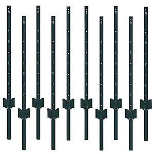 Toriexon 10 Packs Fence Posts 4Feet, Heavy Duty Metal Fence Post with U-Channel, Steel Fence U-Post for Holding Garden Wire Fence, Corner Anchor Posts etc.