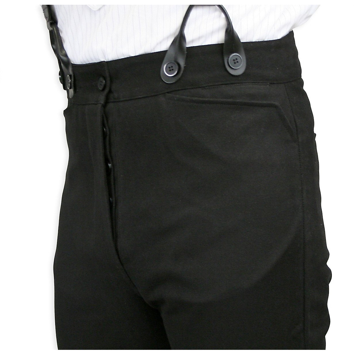 Historical Emporium Men's High Waist 100% Brushed Cotton Trousers 36 Black