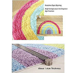 Habudda Rainbow Rug, Decor Doormat Bath Mat, Bathroom Classroom Bedroom Outdoor & Indoor Entrance Front Floor, Cute Shower Bathmat, Soft Non-Slip Carpet for Boy and Girl Kids, Pure Cotton, 32"× 20"