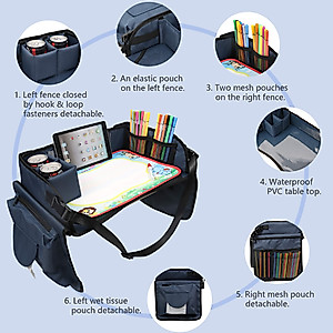 Becko Children’s Travel Toy Tray Kids’ Car Seat Snack, Game Tray Activity Table for Stroller, Car, Airplane, Road Trip with Doodle Mat, Foldaway & Portable