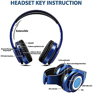 YTDTKJ Nakano Miku Bluetooth Headphones,The Quintessential Quintuplets Headphone with Build-in Mic,Foldable Over Ear Wireless Headphones,Hi-Fi Stereo for Cosplay,Blue, 17TTAXXCB06390B63FQTF