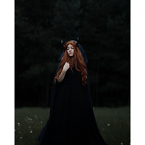 MOSTORY Black Ox Horn Headband - Handmade Devil Hairband Dark Horn Hairhoop Demon Headband with Clips for Easter Cosplay Carnival Mardi Gras Renaissance Photo Shoot