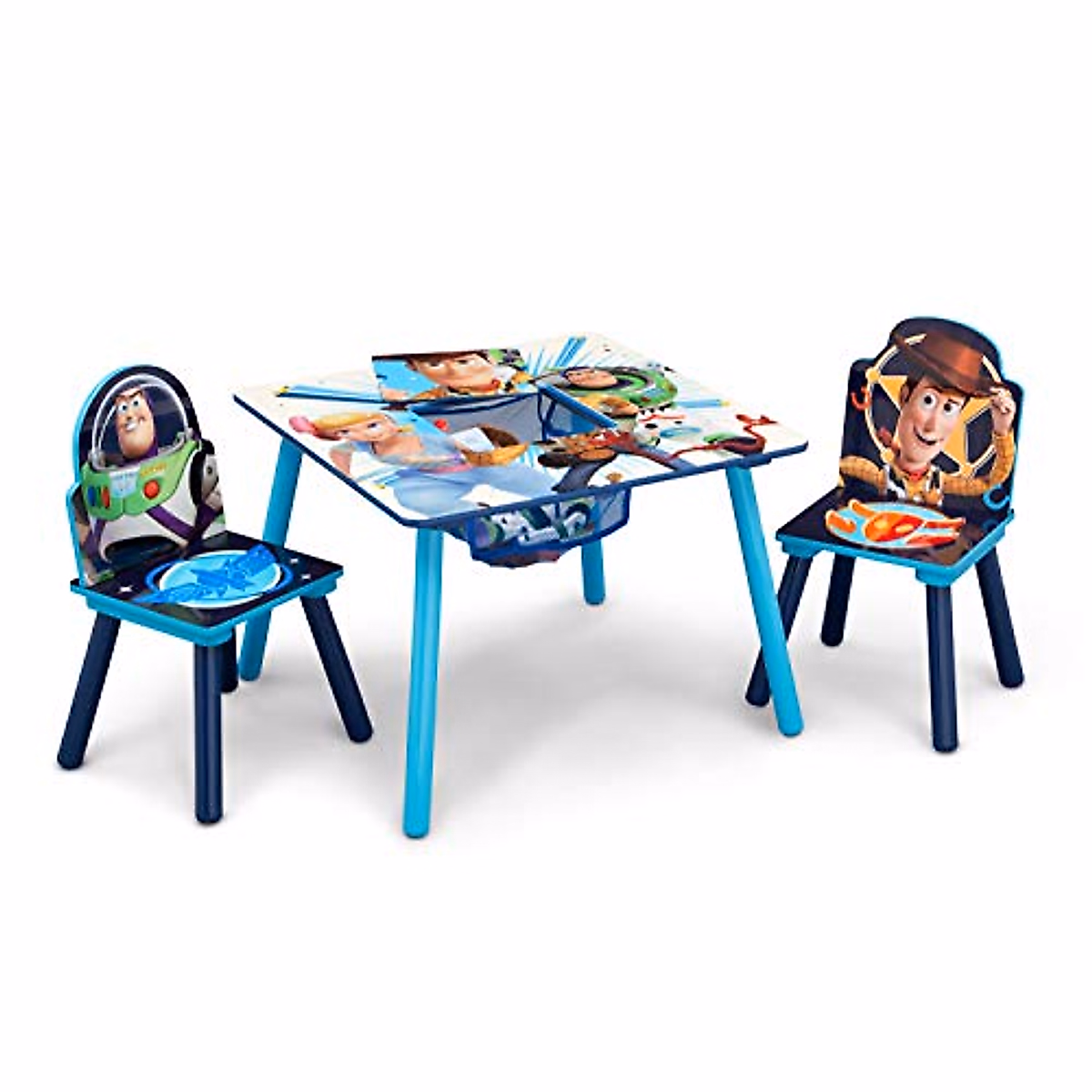 Delta Children Kids Table and Chair Set with Storage (2 Chairs Included) Plus Design and Store 6-Bin Toy Storage Organizer - Arts & Crafts, Homeschooling, Homework & More, Disney/Pixar Toy Story 4