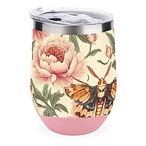 Death's Head Hawk Moth Insulated Tumbler with Lid Stainless Steel Coffee Mug Cute Wine Tea Water Cup Pink-style