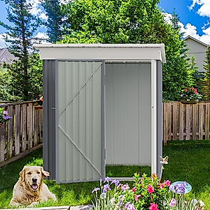 Outdoor Storage Shed, Amopatio Heavy Duty Galvanized Metal Garden Shed Backyard Storage Shed Outside Tool Storage Shed House (5' x 3', Grey)