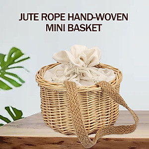 xiaolajiao Wicker Bag, Straw Purse, Rattan Basket, Handwoven Beach Bohemian Shoulder Purse with Soft Cloth Pocket, Round Rattan Bag Picnic Basket for Women, Kids