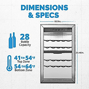 NewAir Wine Cooler and Refrigerator | 28 Bottle Capacity | Freestanding/Built-in Countertop Wine Cellar in Stainless Steel with UV Protected Glass Door NWC028SS01