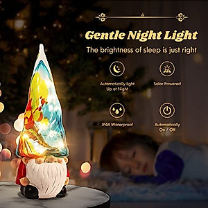 REYISO 11.4'' Solar Gnomes Garden Statues, Outdoor Garden Decor,Garden Gnomes Figurine Lights,Solar Resin Garden Statues Warm White Lights, Gnomes Decorations for Yard