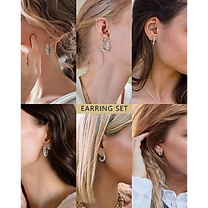 Adoyi Silver Hoop Earrings Set for Women Small Gold Hoops Twisted Huggie Hoop Earrings 14K Plated for Women Gift Lightweight 6 Pairs Ball Earrings