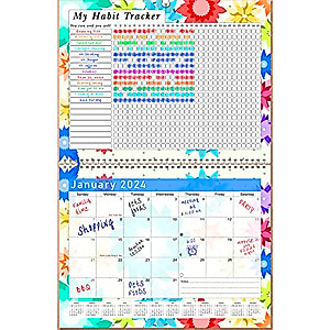 2024 Monthly Desktop/Wall Calendar/Planner - Habit Tracker - Daily, Weekly & Monthly Goal Motivational Habit Tracking Journal Inspirational - (Edition #01)