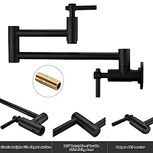 CAKIONG Matte Black Pot Filler Faucet Wall Mount Double Joint Swing Arm Folding Faucet Stretchable Brass Kitchen Faucet with Single Hole Two Handles