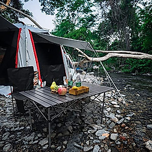 BOMOOMOO Camping Portable Folding Tables & 4Pcs Chairs Set, Collapsible Picnic Side Table & Chairs with Carrying Storage Bag, Black