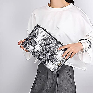 Women Snakeskin Print Large Envelop Clutch Handbag Purse PU Leather Wallet with Handle Strap