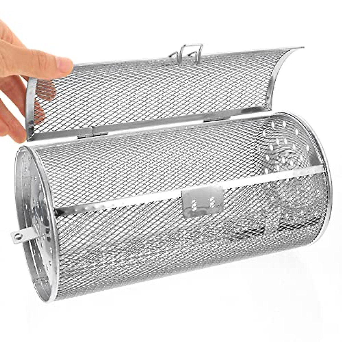 Luxshiny Hibachi Grill Stainless Steel Rotisserie Basket, Grilled Cage Basket Round Rotating Basket Air Fryer Accessories for BBQ Grill Bakeware (12×23cm) Grilling Accessories