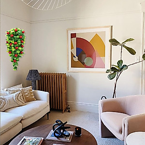 Okngr 1 Pcs Artificial Hanging Plant with Fruits, 15.74 Inch Plastic Fake Greenery Vine Hanging Garland Decorative Hanging Flowers for Home Kitchen Garden Office Wedding Wall Indoor Outdoor Decor