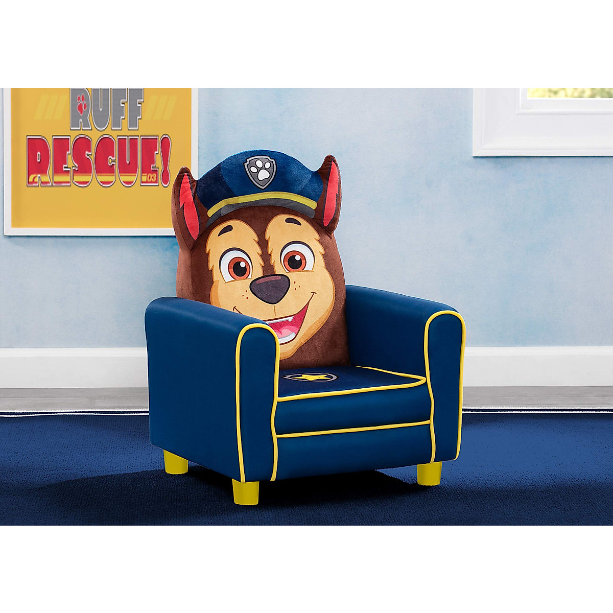 Delta Children Figural Upholstered Kids Chair, Nick Jr. PAW Patrol Chase,Wood, Blue