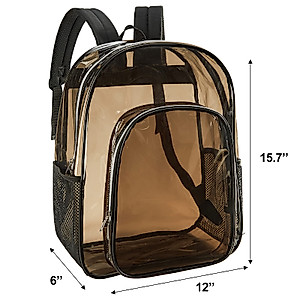 COVAX Heavy Duty Clear Backpack, Large Transparent Clear Bookbag, See Through Backpack for College, Work, Security Travel & Sports (Brown)