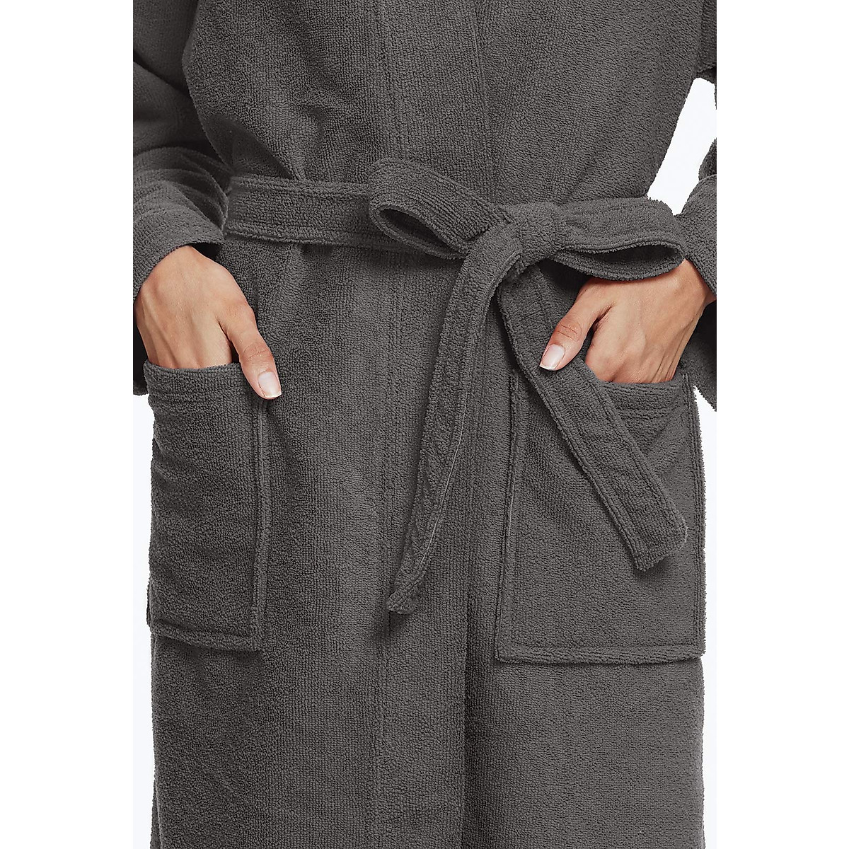 Kniffi Kimono Bathrobe for Women Terry Cloth Robes knee length towel Bathrobe Grey L