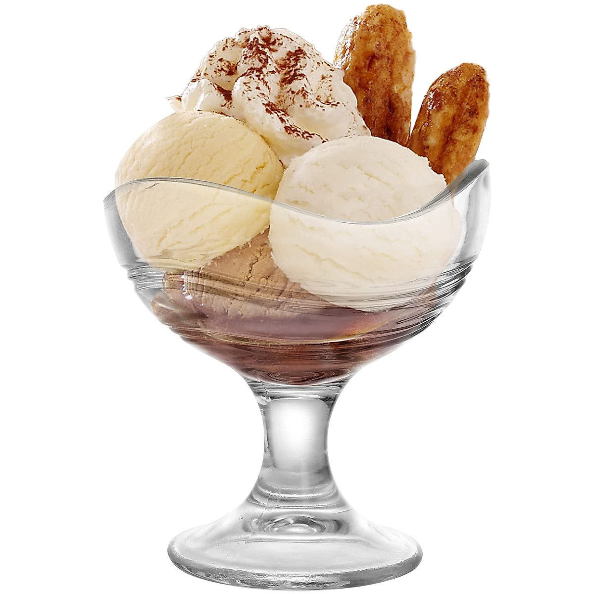 SOUJOY 6 Pack Glass Footed Dessert Bowl, 8oz Ice Cream Cup, Clear Haavy Duty Parfait Fruit Cup for Sundae, Ice Cream, Cocktail, Salad, Condiment, Trifle