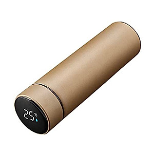 Thermos 2023 latest smart bottle LED display on lid. Smart Coffee bottle, Tea Infuser Bottle, Sports Water Bottle, Double Wall Vacuum Insulated Water Bottle, Stay Hot or Cold for 24 Hours (gold)