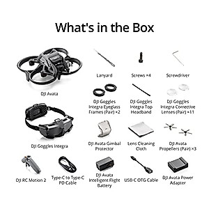 DJI Avata Explorer Combo - First-Person View Drone with Camera, UAV Quadcopter with 4K Stabilized Video, Super-Wide 155° FOV, Emergency Brake and Hover, Includes New RC Motion 2 and Goggles Integra Black