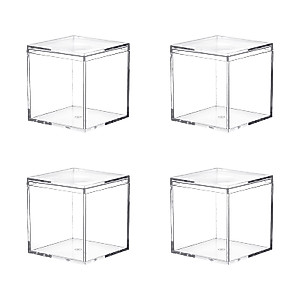 Dayaanee Clear Acrylic Box with lid, 4 Pack Plastic square cube containers Storage Box 3.9x3.9x3.9 Inch/100X100X100mm for Candy Pill and Tiny Jewelry
