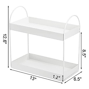 Hacaroa Bathroom Countertop Organizer with Handle, 2 Tier Kitchen Spice Rack Standing Shelf, Metal Cosmetic Makeup Storage Holder Vanity Tray Stand for Cabinet, Under Sink, White