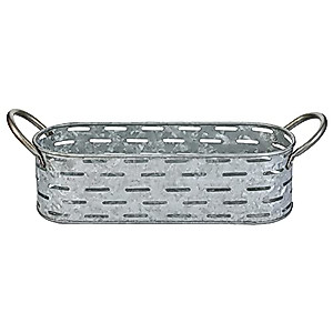 MyGift Rustic Galvanized Metal Storage Basket with Handles, Farmhouse Style Perforated Bathroom Potpourri Holder, Toiletries Organizer Bin - Handcrafted in India