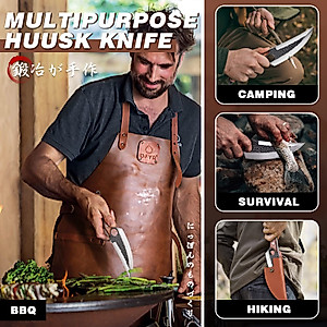 ROCOCO 3PCS Butcher Cleaver Knife Set for Meat Cutting Serbian Chef Knife Viking Boning Cleaver with Sheaths for Kitchen Outdoor BBQ Camping Birthday Father Mother Christmas Gift Idea Men