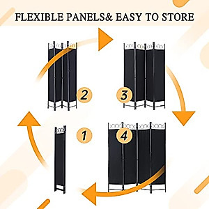 Room Divider,Folding Privacy Screen 4 Panels Portable Wall Divider Partition Room Dividers for Home Office Room Separation,Black