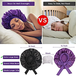 2Pcs Satin Bonnet for Black Women,Satin Hair Tie Bonnet,Jumbo Curly Hair Silky Bonnet,Soft Head Scarf Wrap Hair Bonnet with Tie Band,Adjustable Braids Bonnet Sleep Cap for Long Curly Hair(Black&Khaki)