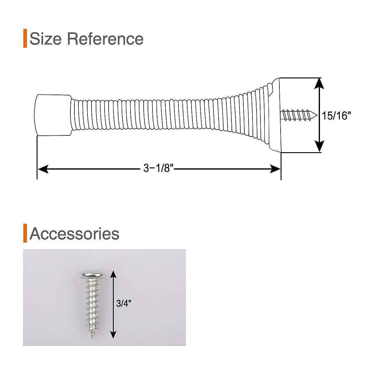 KOVOSCH 2 Pack Spring Door Stopper Brushed Satin Nickel- 3-1/4" Flexible Spring Door Stops with White Rubber Bumper Tips