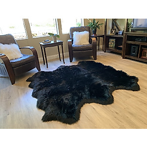 LAMBZY Faux Sheepskin Super Soft Hypoallergenic Silky Shag Rug for Living Room, Kids Room, Sofa (Sexto 6 Pelts 6'x6', Black)