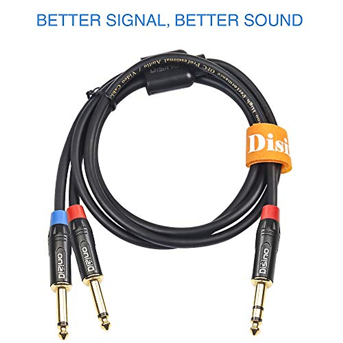 Disino 1/4 inch TRS Stereo Y-Splitter Insert Cable, 1/4 Inch Male Jack to Dual 1/4inch(6.35mm) Male TS Mono Breakout Cable Audio Patch Cord - 6.6 Feet/2 Meters