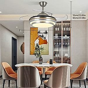 Yaminie Ceiling Fan with Lights, 36" Modern Chandelier Fan with Remote, 3 Speeds Reversible Retractable Fan, LED Dimmable Silent Fans Light for Dining Room Bedroom Living Room