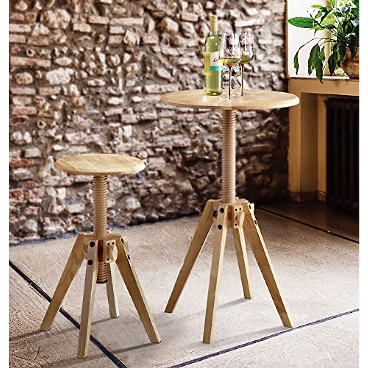 EVANIDEAS 22 inches Round Wood Cocktail Bar Table,Tall Bistro Pub Table,Adjustable 21.6''-37'' Height for Kitchen, Dining Room,Living Room,Easy Assembly,Wobble-Free,Natural.