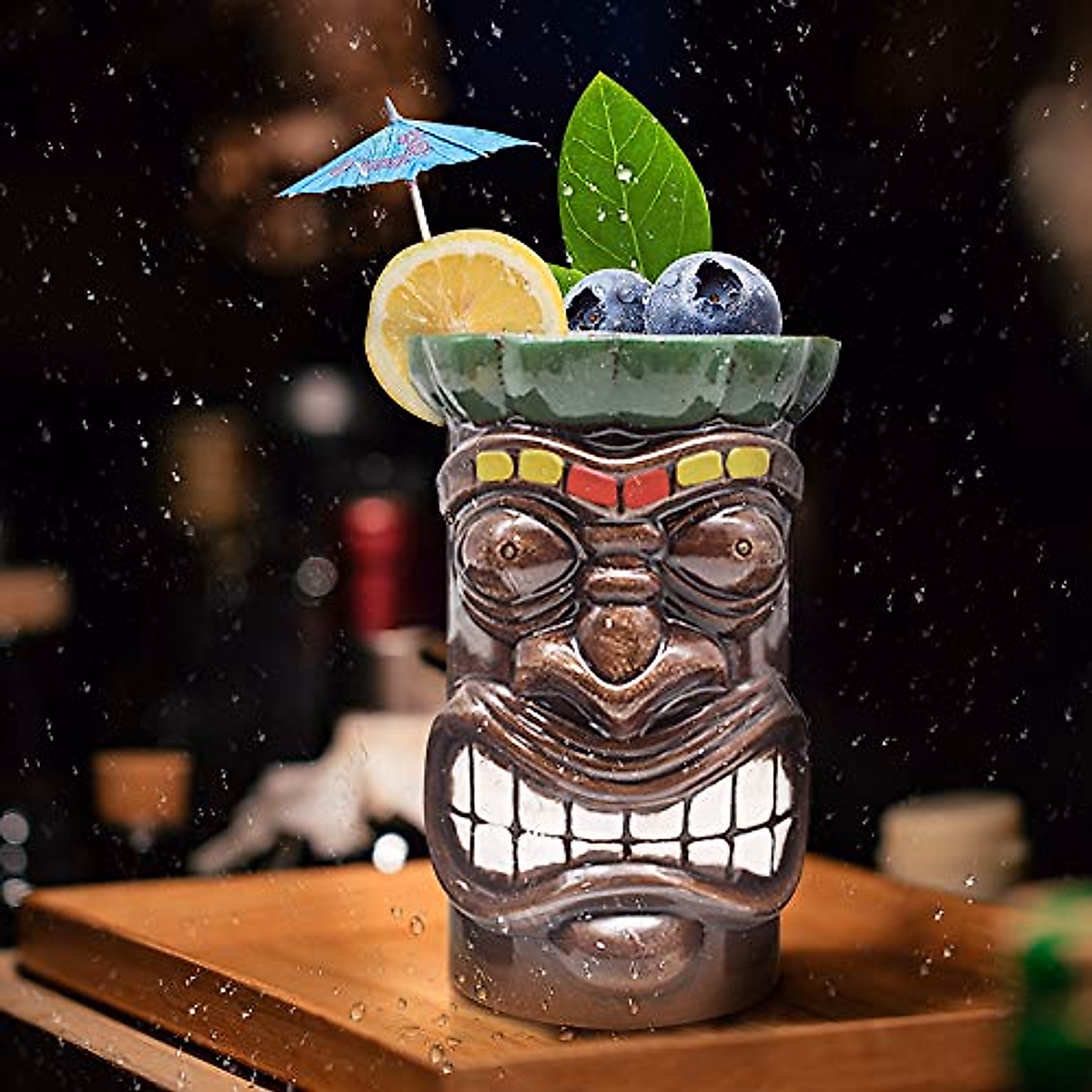 Tiki Mugs Cocktail Set of 4 - Large Tumblers Ceramic Hawaiian Luau Party Mugs Drinkware, Cute Exotic Cocktail Glasses, Tiki Bar Professional Hawaiian Party Barware, TKSET0005