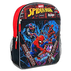 DIBSIES Personalized Spider Superhero Backpack, Lunch Bag, Carabiner Clip, and Character Keychain