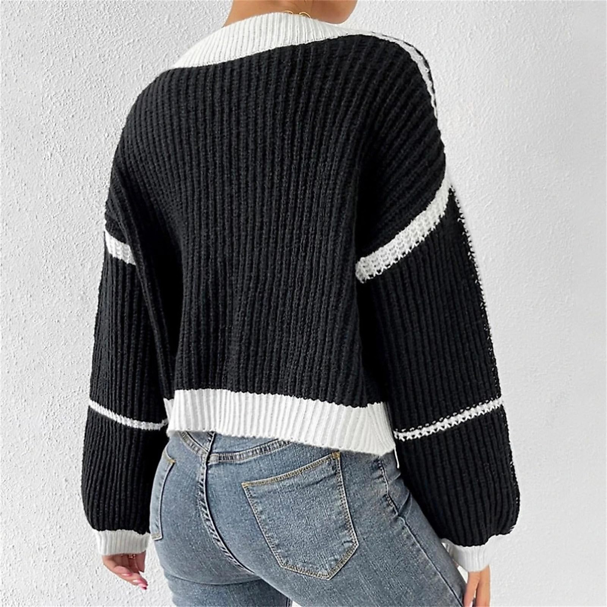 BLUBUKLKUN daily deals Cropped Shrug Sweater Cardigan for Women Ladies Loose Purse Knitted Cardigan 2023 New Outwear Sweater Winter (Black, L)