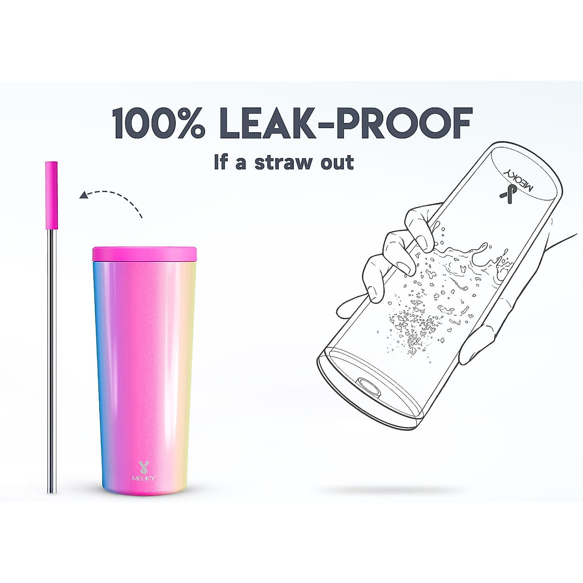 Meoky 24 oz Insulated Tumbler with Lid and Straw, Stainless Steel Vacuum Insulated Tumbler, Keeps Cold for 24 Hours, 100% Leak Proof, Fits in Car Cup Holder (Carnival)